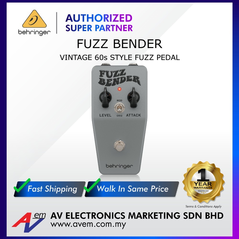 Behringer FUZZ BENDER Vintage 60s Style Fuzz Pedal with Custom Bias Mod ...