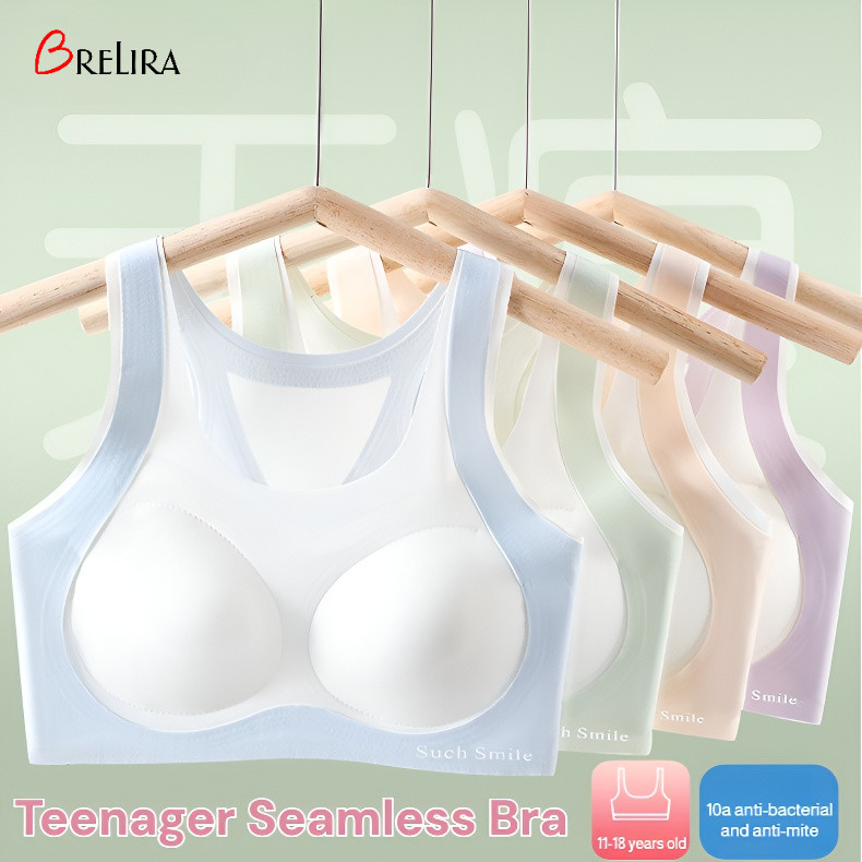 『Brelira』11-18Y Girls Training Bra Seamless Wireless Ice Silk Cooling Posture Support Breathable ...