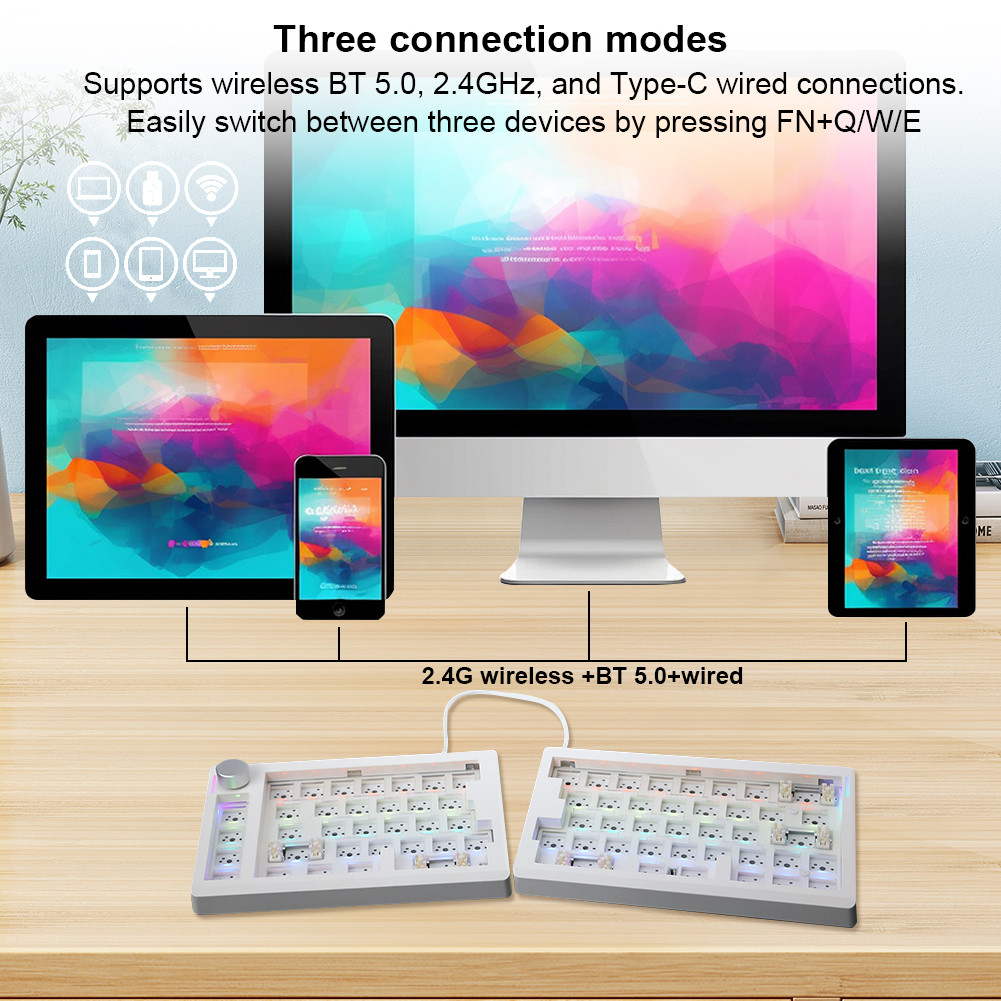 Split Mechanical Keyboard Kit 3-Mode Wireless BT Separate Gaming ...