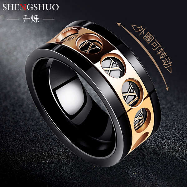 silver ring men ring Roman Numeral Rotating Men's Ring Men's High-End ...