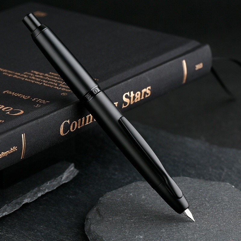 Push Type Retractable Fountain Pen Push Out Tip Black Samurai Metal ...