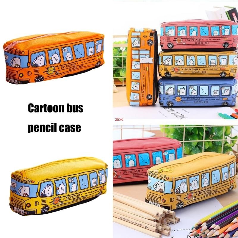 seng Cartoon Bus Shaped Pen Case Large Capacity Pen Pouches Canvas ...