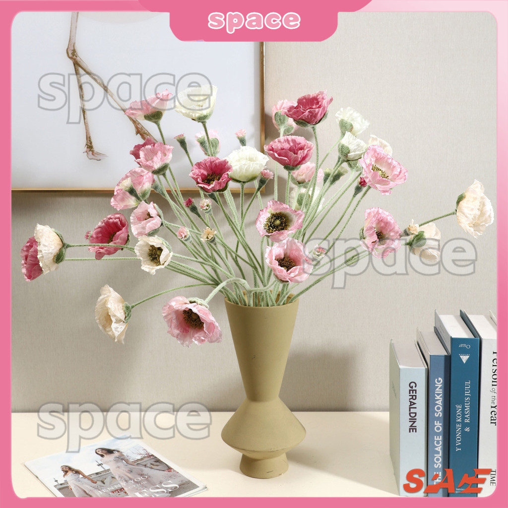 [3PCS]5 Flowers Poppy Bunga Hiasan Ruang Tamu Artificial Flower Pink ...