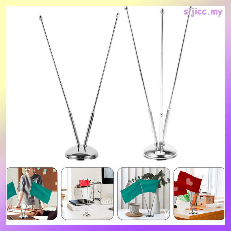 2 Pcs Table Flag Pole Mini Stands Office Desk Flags Base Metal Poles ...
