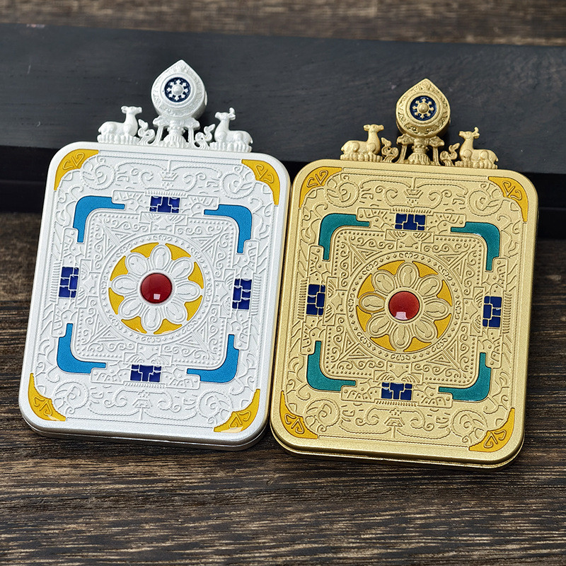 Tibetan Style Titanium Steel Enamel Double Deer Listening to Sutra ...