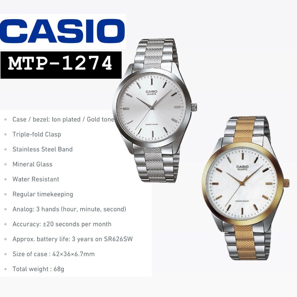[ OFFICIAL CASIO WARRANTY ] CASIO MTP-1274 ANALOG QUARTZ MEN WATCH ...