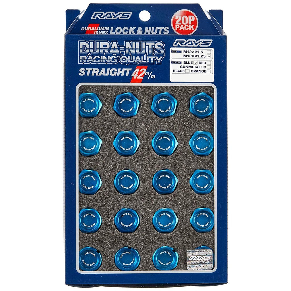 RAYS Duralumin Lock & Nut Set L42 Straight Type M12×1.25 Blue Anodized ...
