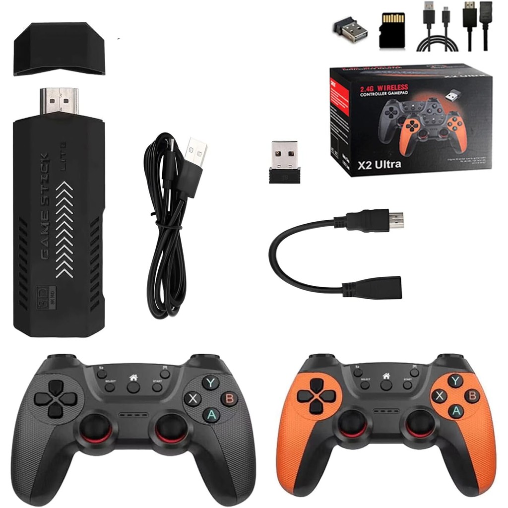 X2 Ultra Retro Game Console Stick 4K- 3 Games 2.4G Wireless Controllers ...