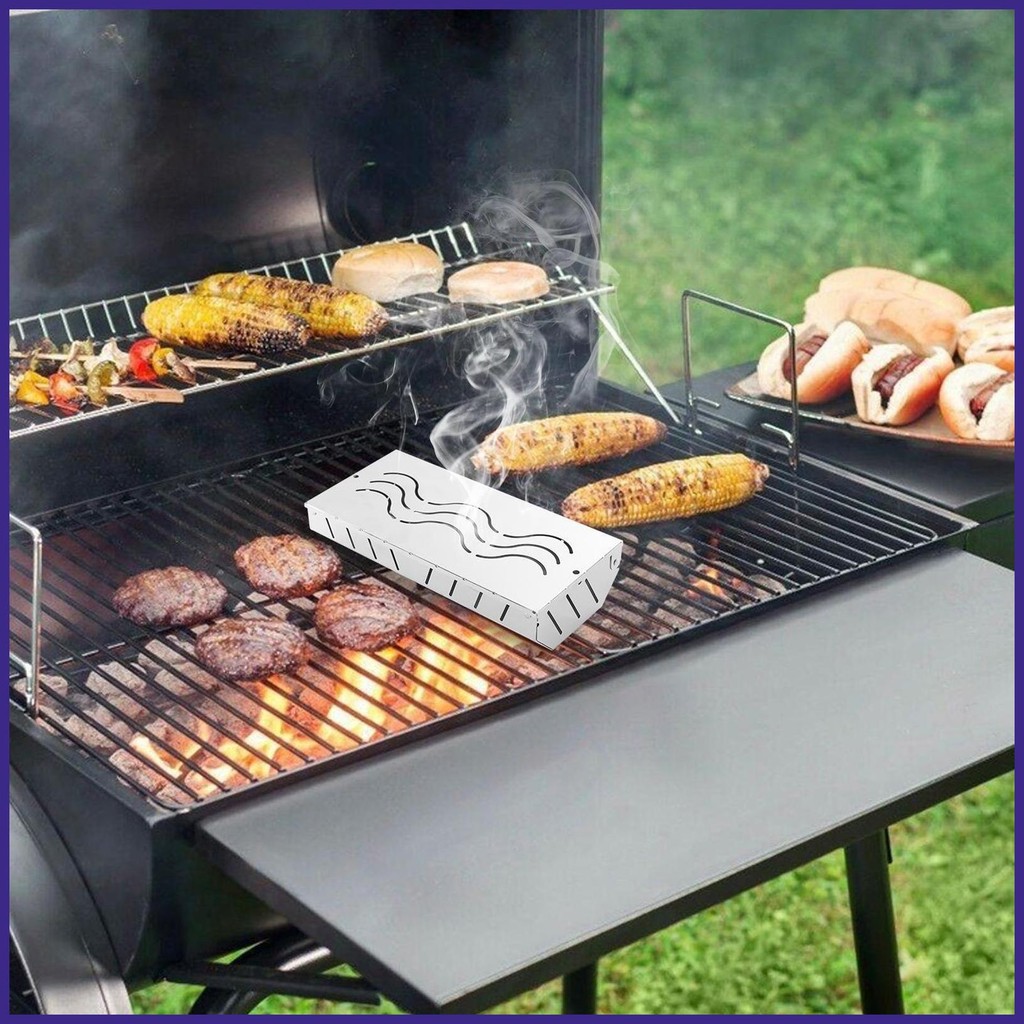 Grill Smoker Box Stainless Steel Smoked Box Charcoal Grill Accessory ...