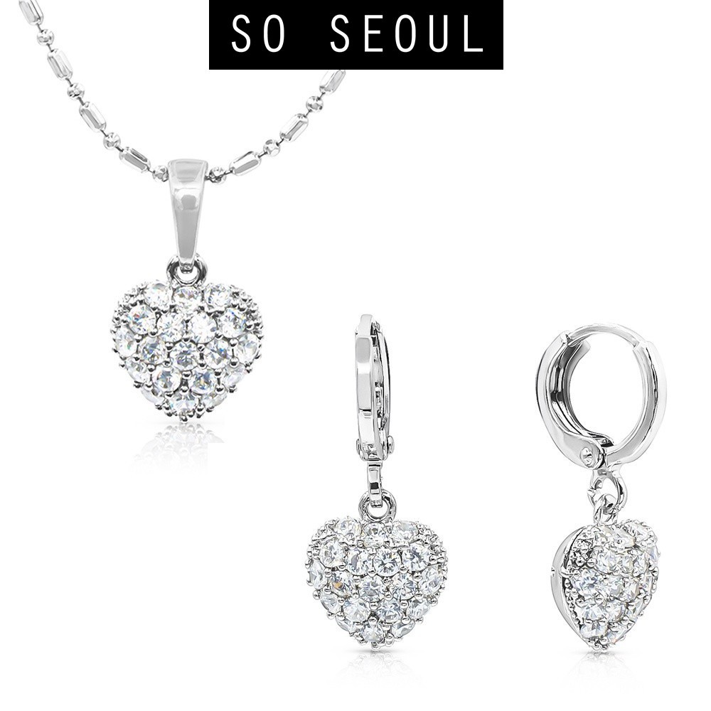 SO SEOUL Amora Love Heart Diamond Simulant Cubic Zircon Hoop Earrings ...