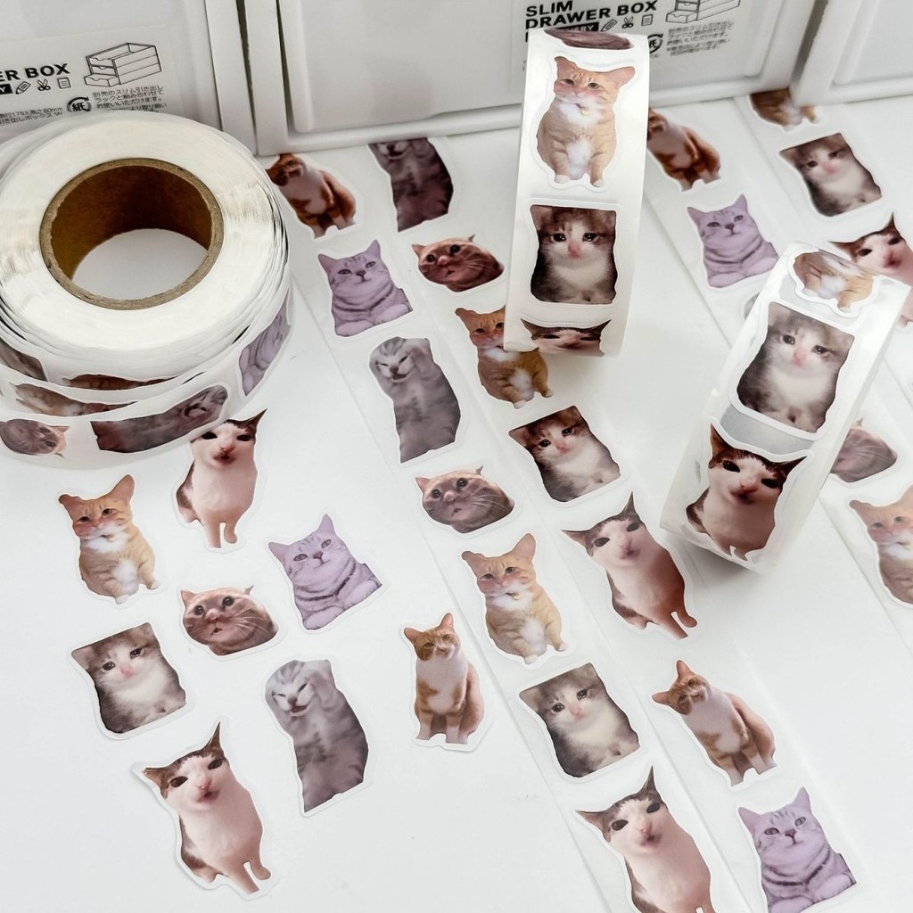 [500 Stickers] meme Cat Cat Roll Stickers Emoticon Sealing Tape ...