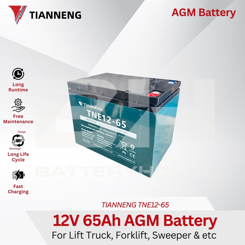 TIANNENG TNE12-65 12V65Ah - DEEP CYCLE, FORKLIFT, SWEEPER, LIFT TRUCK ...