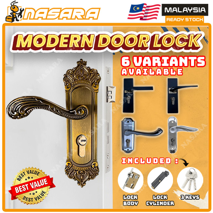 Nasara Modern Mortise Grill Door 2 Lever Handle Lock Bedroom Door ...