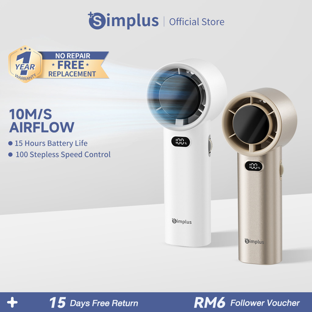 Simplus Handheld Mini Fan 10m/s High Speed 5000mAh 15H Battery Life Type-C Charging 100 Stepless ...