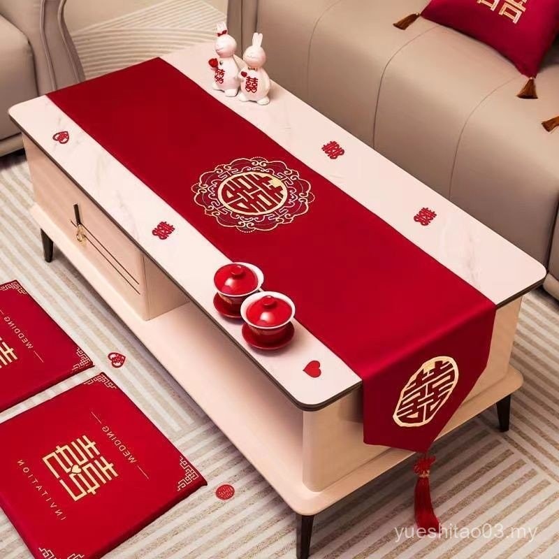 Meja Kopi Alas Meja Perkahwinan Pelari Meja Merah Hiasan Penutup Meja ...