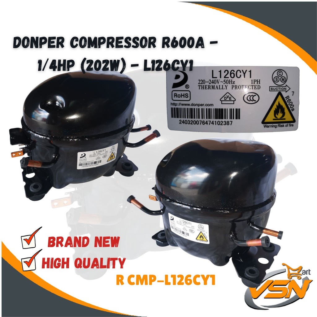 [READY STOCK] Donper R CMP-L126CY1 Compressor | R600a | 1/4HP | 202W | Eco-Friendly | Mini ...