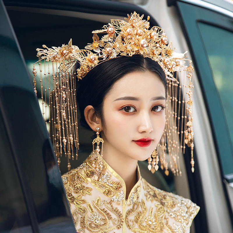 Chinese Style Atmospheric Bridal Phoenix Crown Golden Costume Hair ...