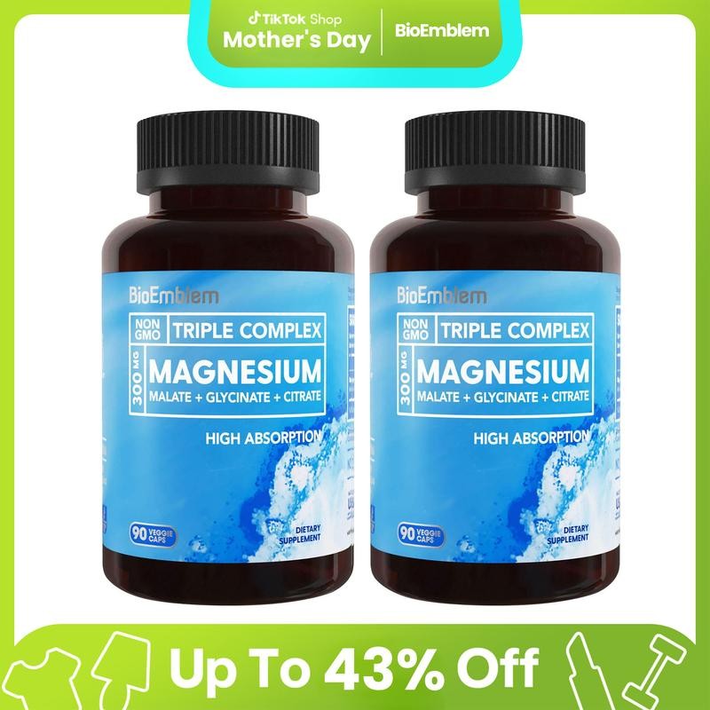 BioEmblem Triple Magnesium Complex 300mg of Magnesium Glycinate, Malate, & Citrate for Muscles ...