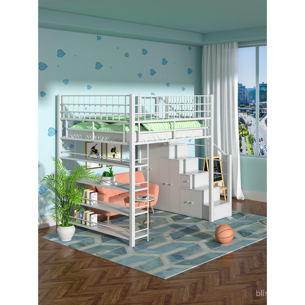 Nordic Bed Iron Art Upper Lower Bunk Apartment Upper Bed Lower Table ...
