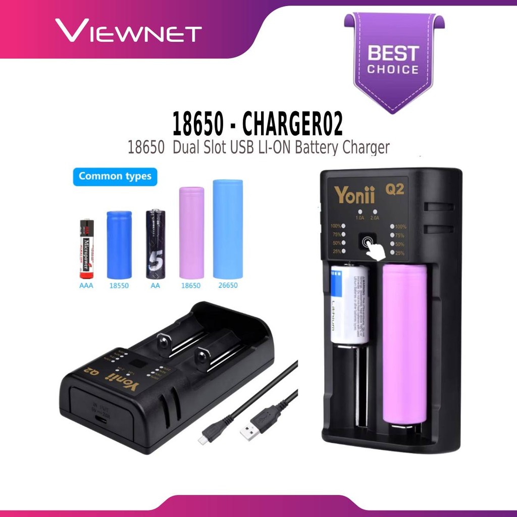 3.7V 18650 LITHIUM-ION RECHARGEABLE BATTERY DUAL SLOT USB LI-ON BATTERY ...