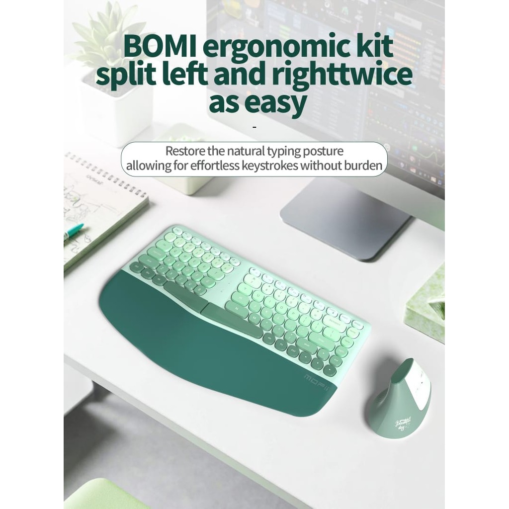 MOFII BOMI Wireless Keyboard Mouse Set Ergonomic Silent PC Laptop ...