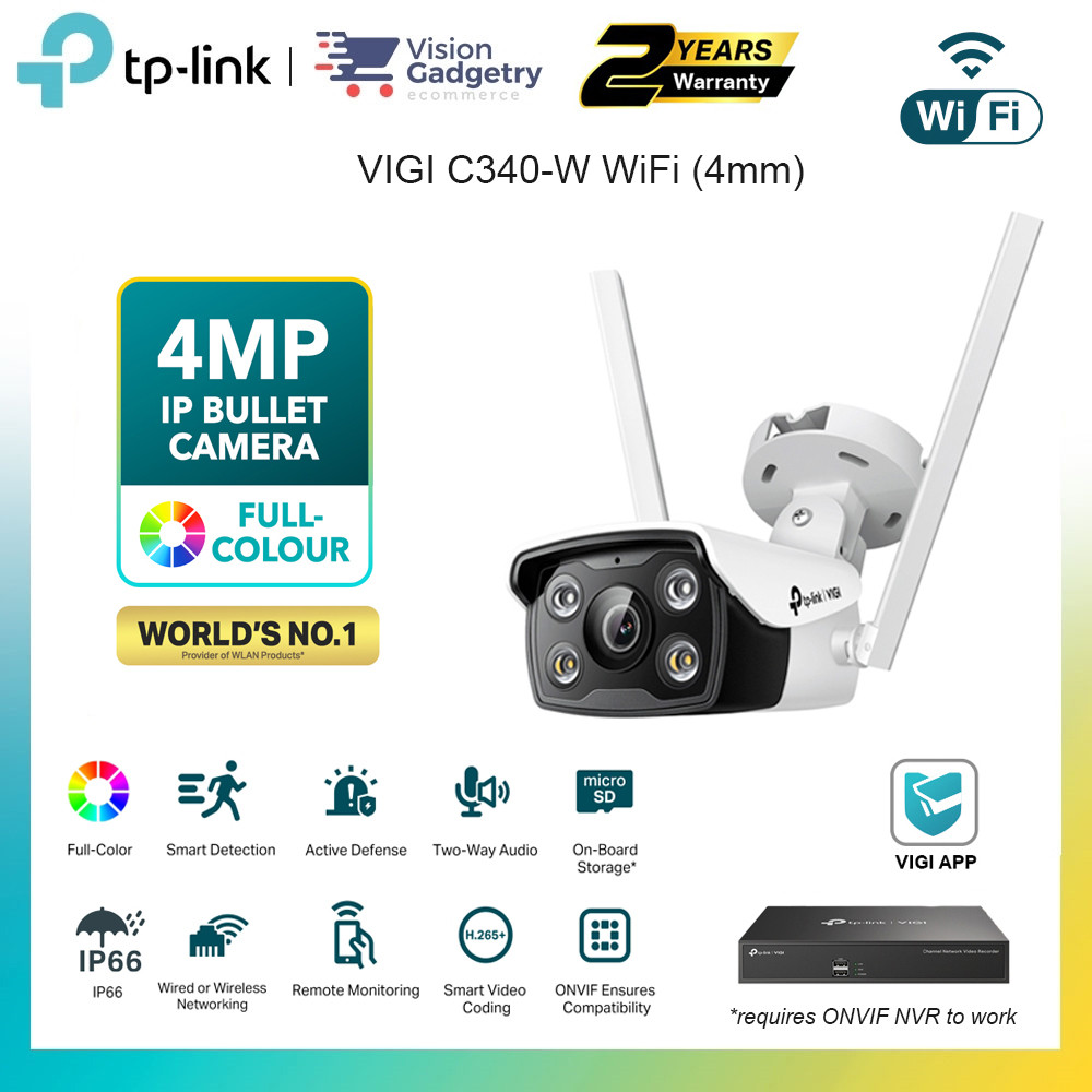 TP-Link VIGI C340-W VIGI 4MP Outdoor Full-Color Wi-Fi Pan Tilt Network ...