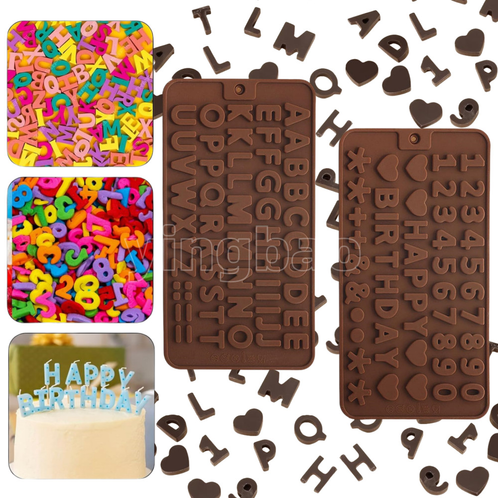 2 Pack Silicone Letter and Number Chocolate Molds, Alphabets & Numbers ...