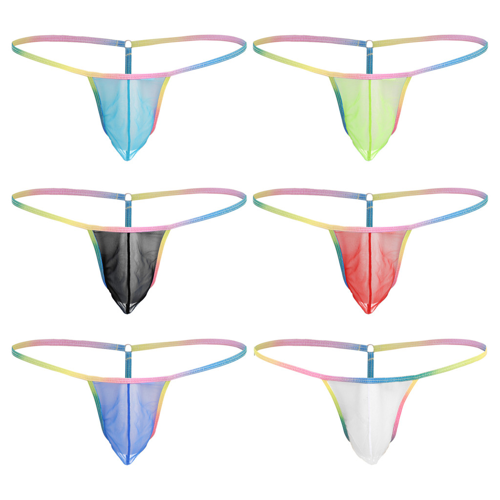 Xnihocha Mens Low Rise Thong Colorful Spaghetti Band Sheer Mesh Bulge ...