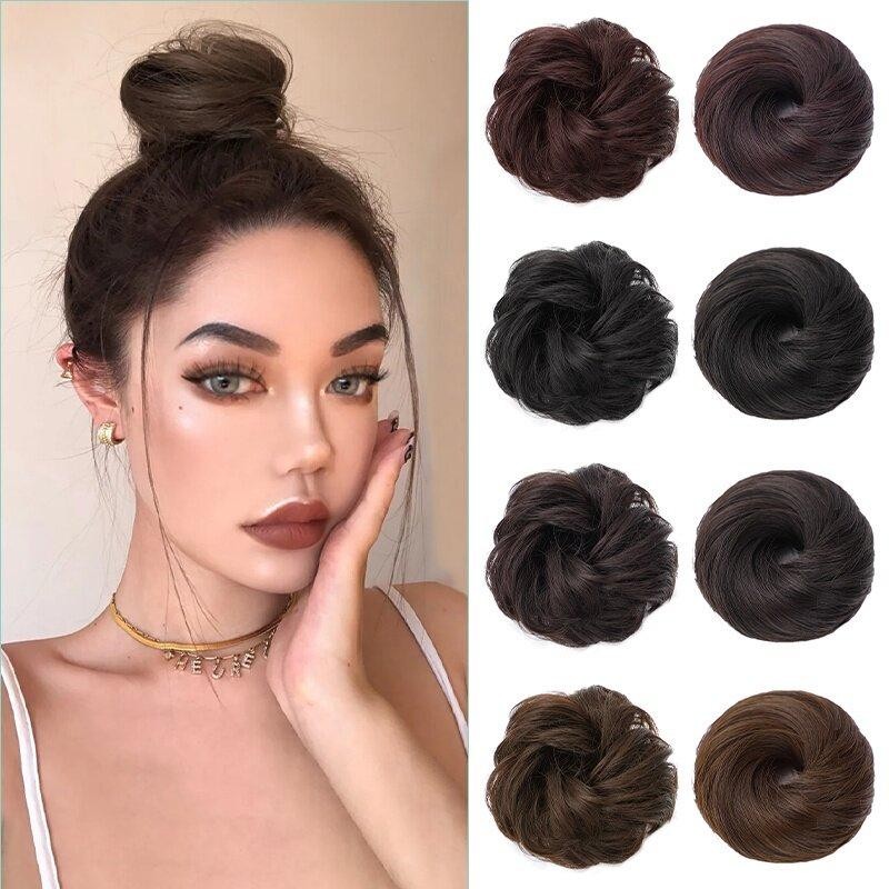 Hair Bun Wig Short Straight Curly Synthetic Hair Chignon Bun with ...
