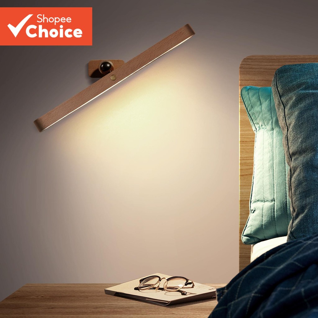 Nordic wood wall light, USB rechargeable bedside wall sconces, magnet ...