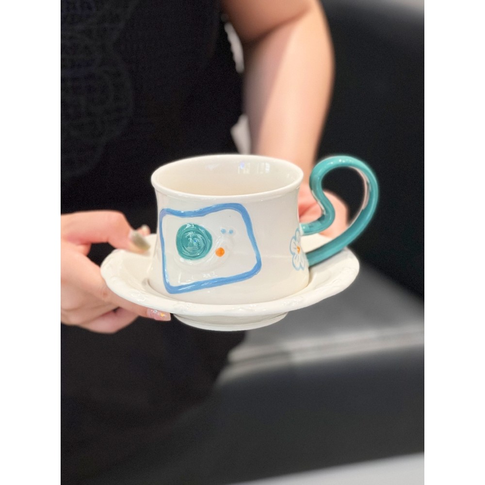 Cute Little Snail Cartoon Ceramic Cup Mug Hand-Painted Embossed ...