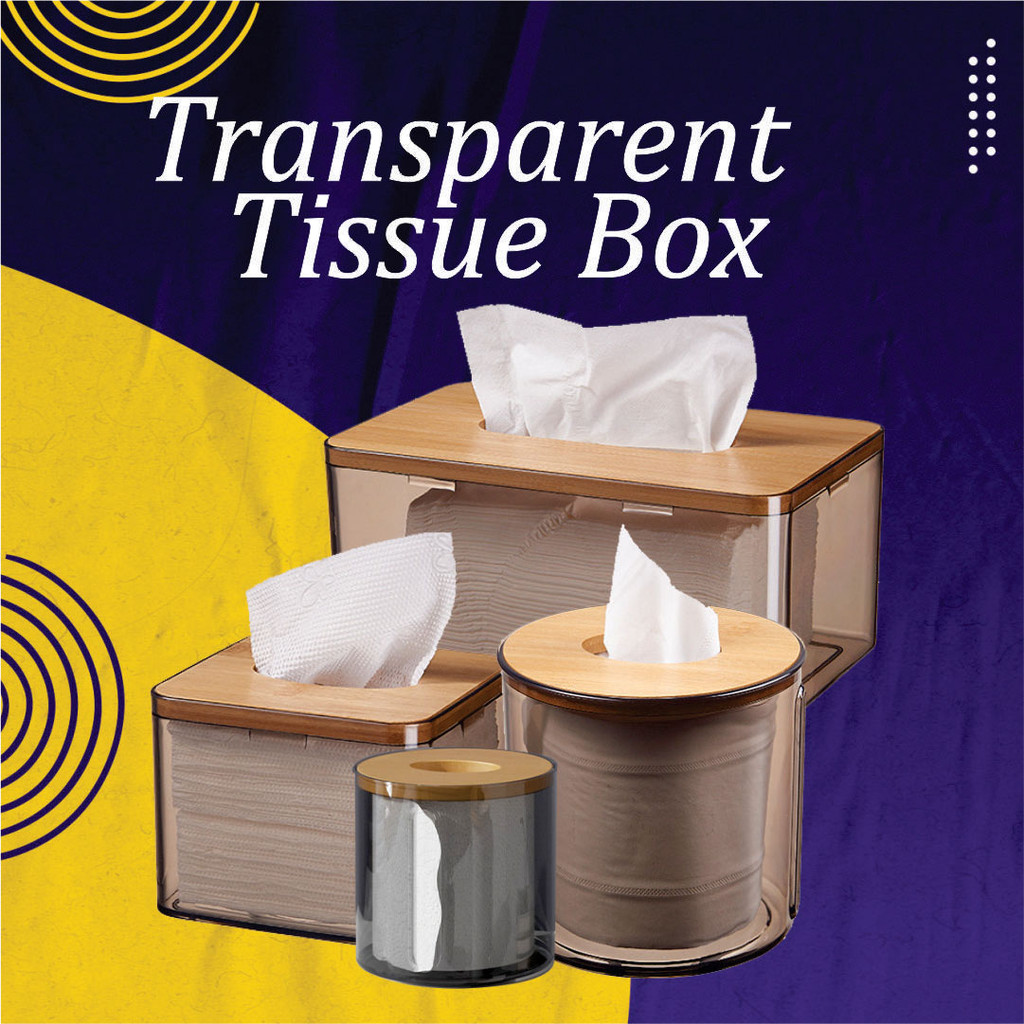 BSU Transparent Bamboo Cover Tissue Box 3 Sizes Napkin Face Mask ...