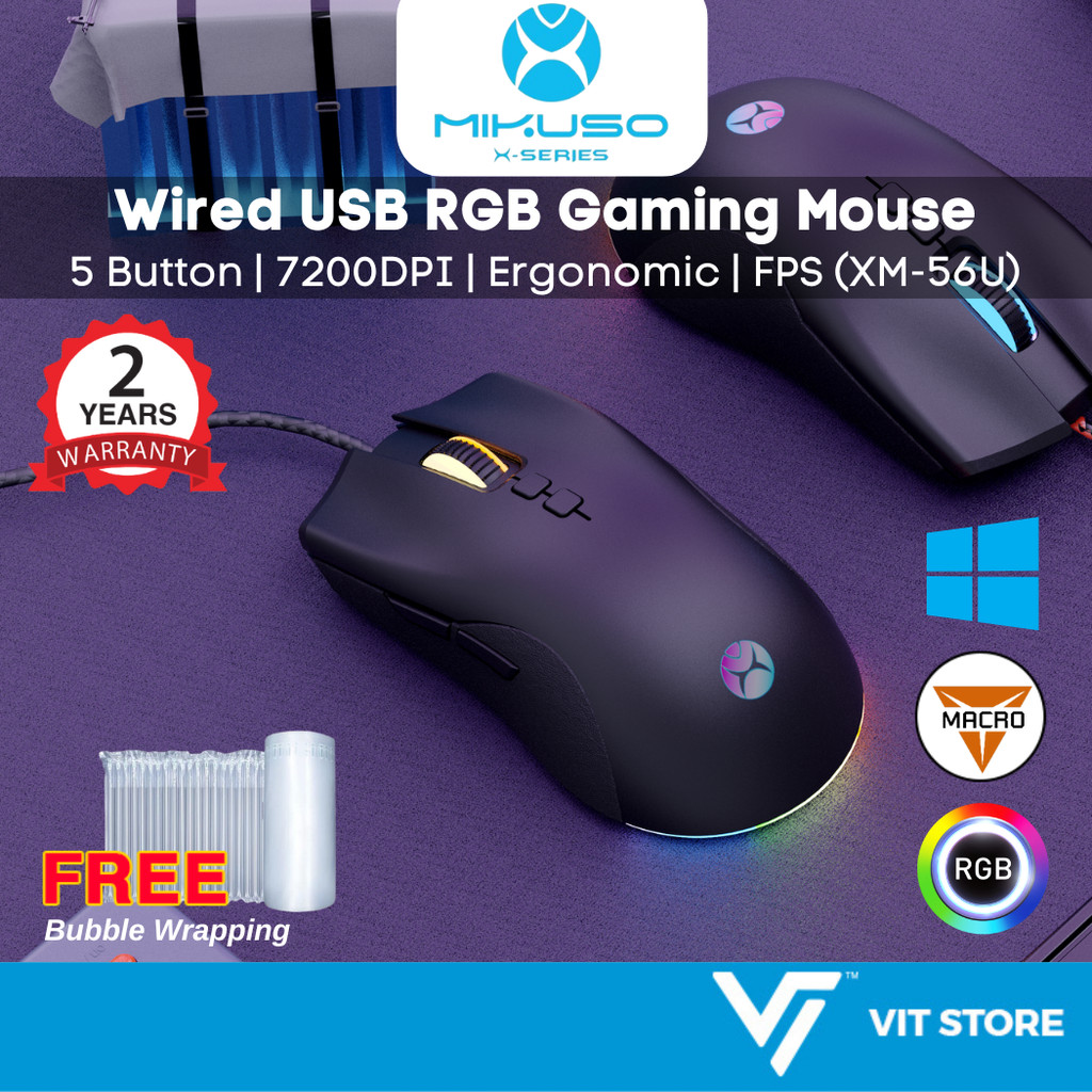 MIKUSO Tetikus Laptop Wayar Gaming 7 Button 7200DPI | Ergonomic Macro ...