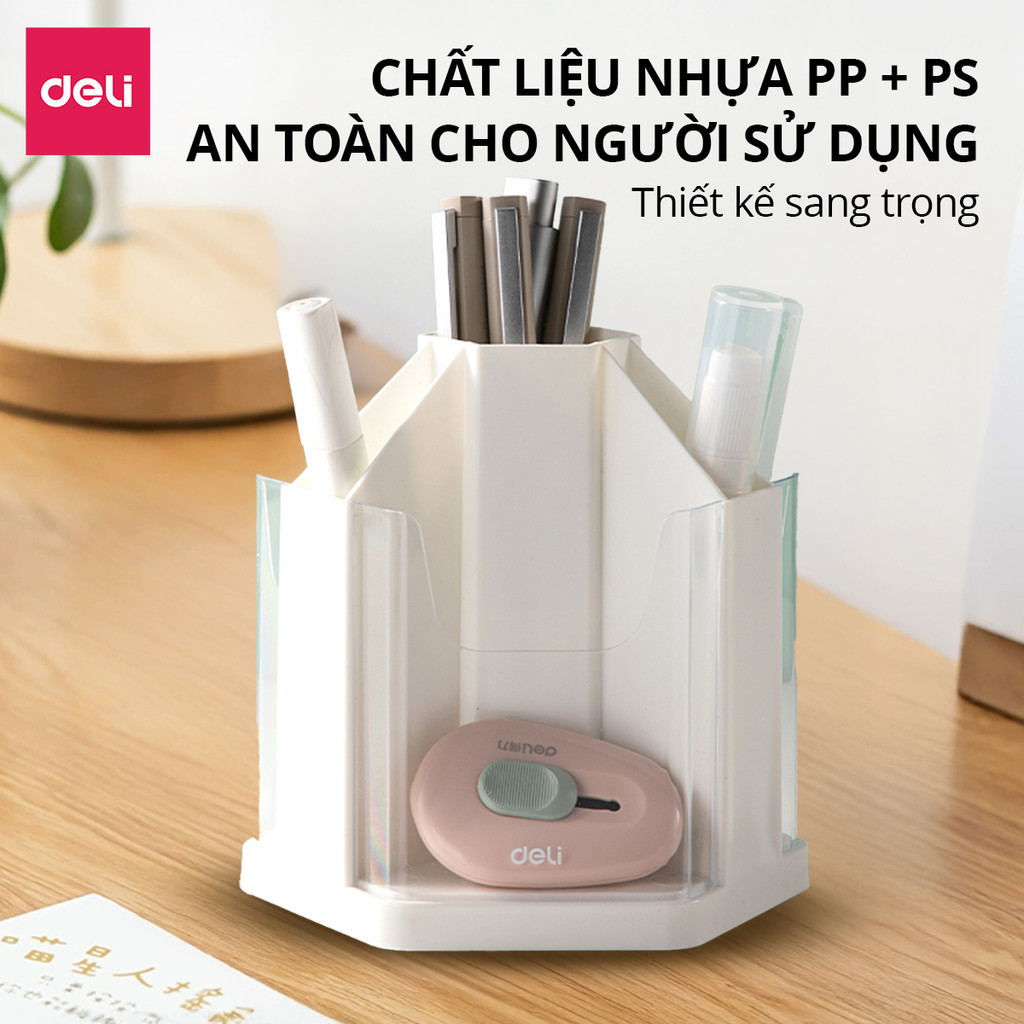 Deli Transparent 360 Degree Rotating Desk Pen Case with 7 Spacious ...