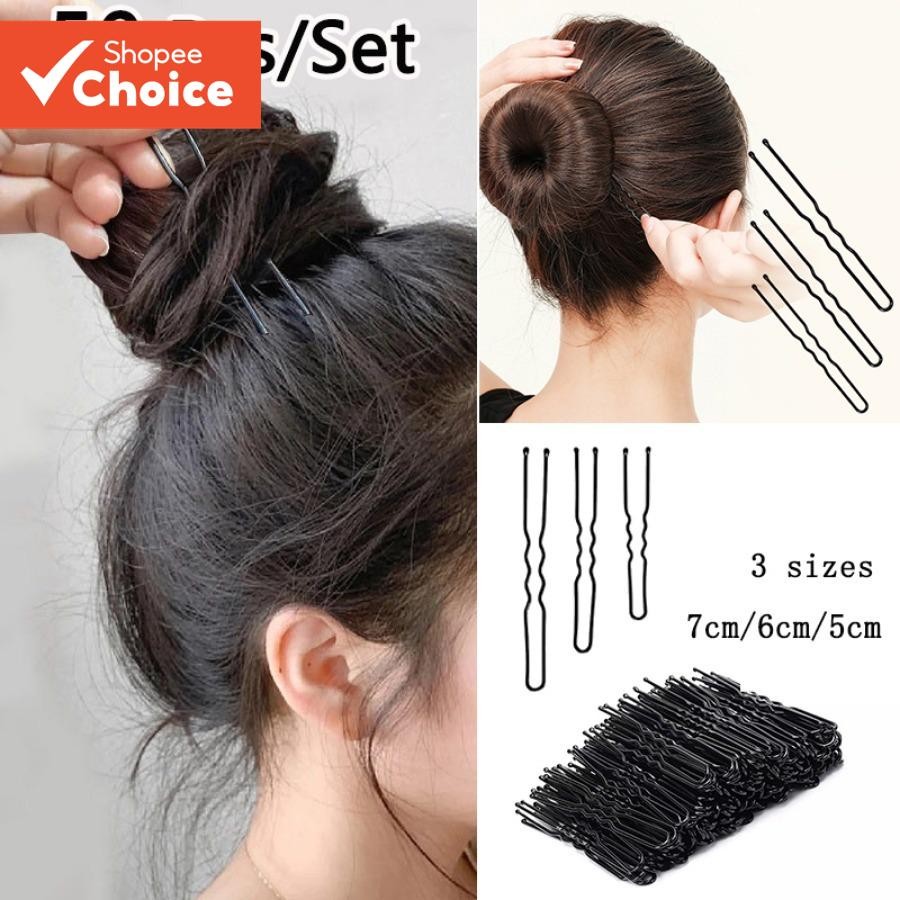 Essential 50-Piece Black U-Shape Hair Clip Set - Stylish Accessories ...