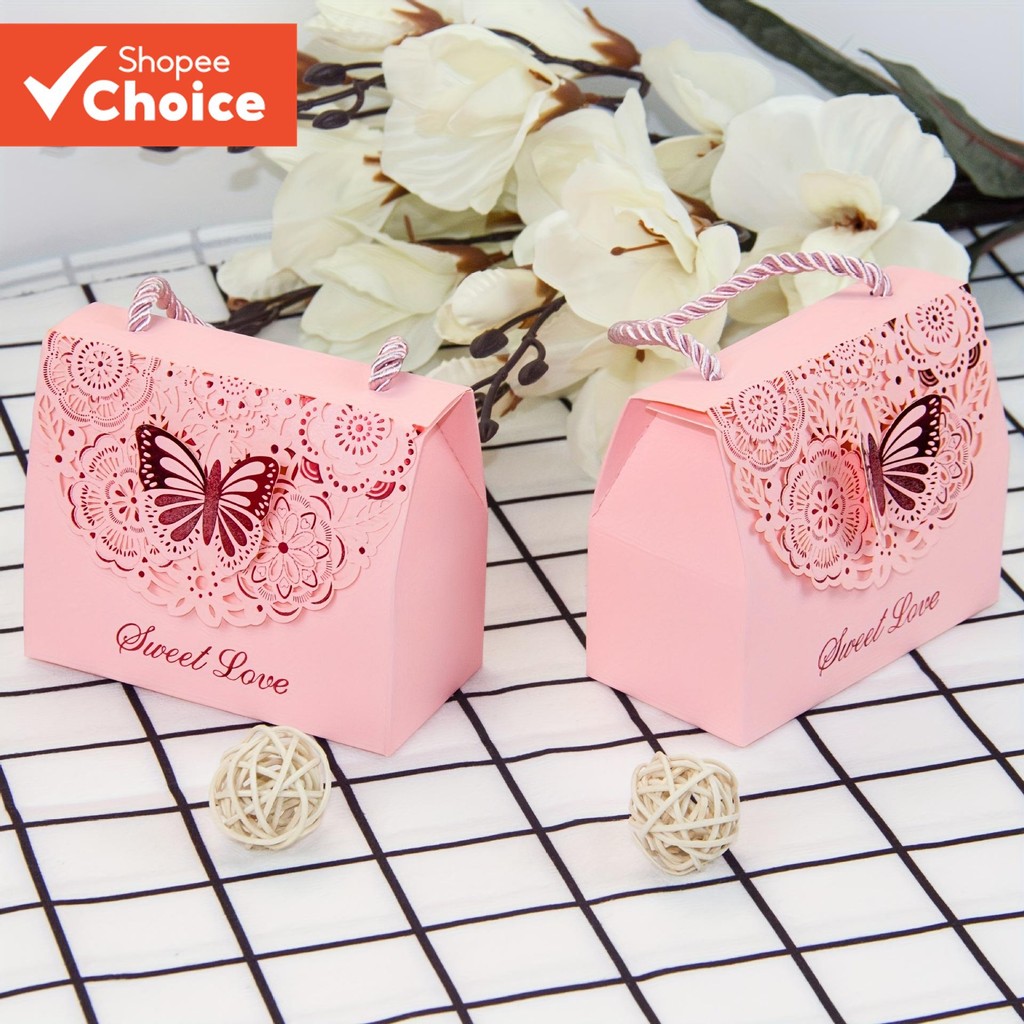 5PCS European style hollowed out butterfly hand-held gift box packaging ...