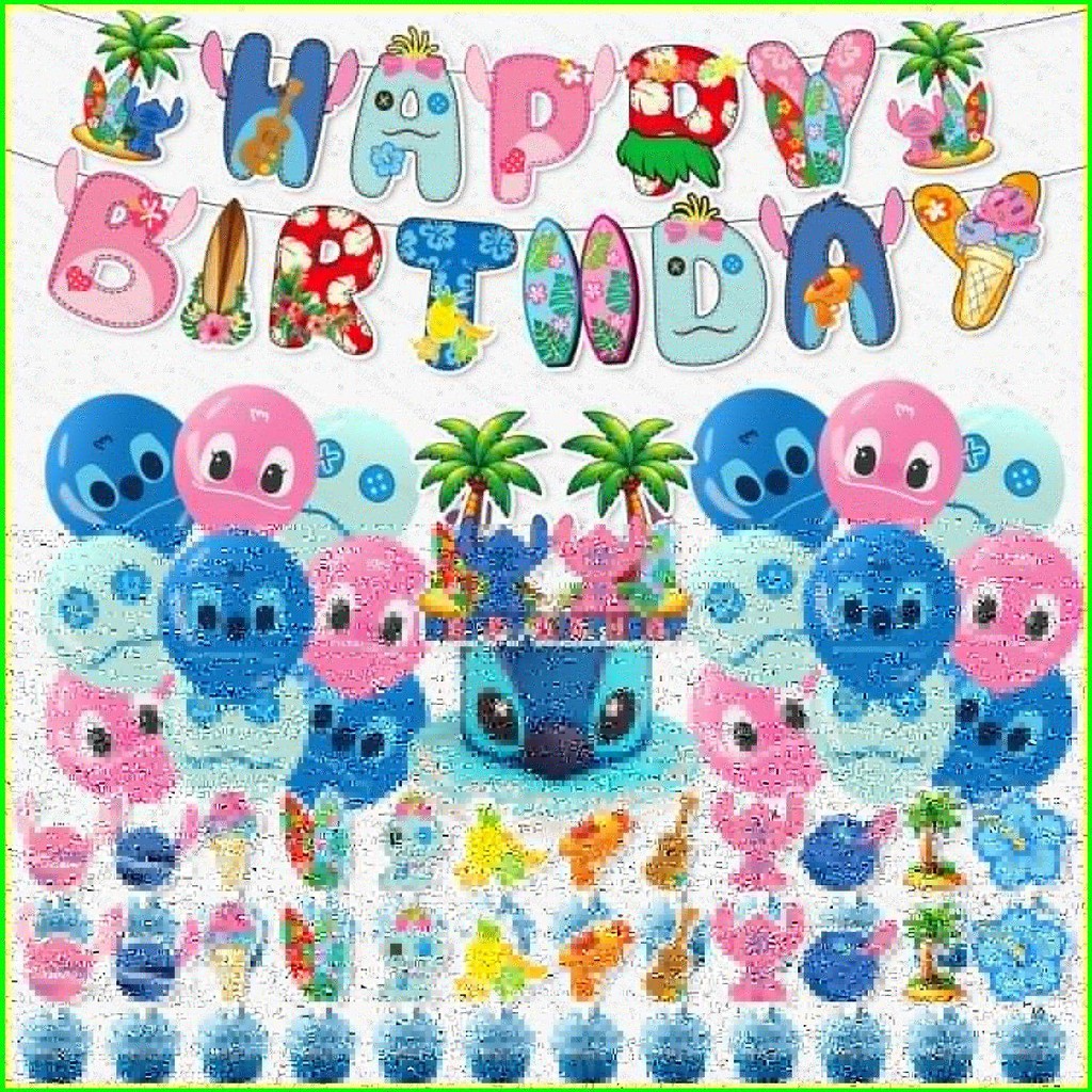 ST2 Stitch theme party banner balloon decoration backdrop Caketopper ...