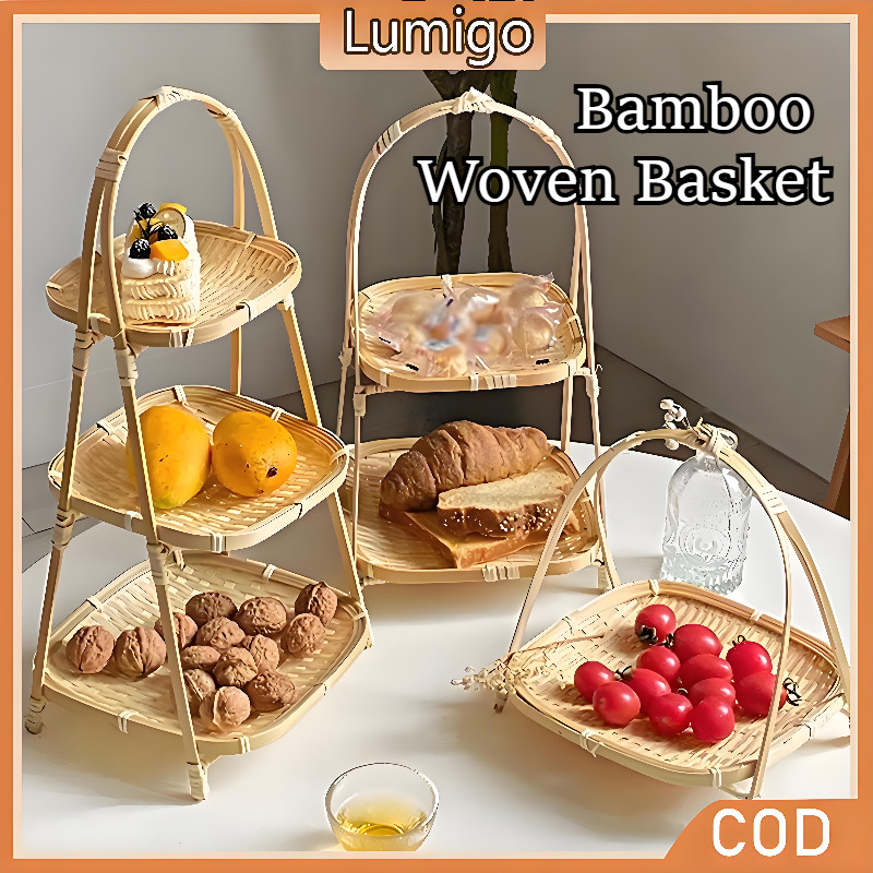 Natural Bamboo Dessert Tray | 1/2/3 Tier Bamboo Serving Tray | High ...
