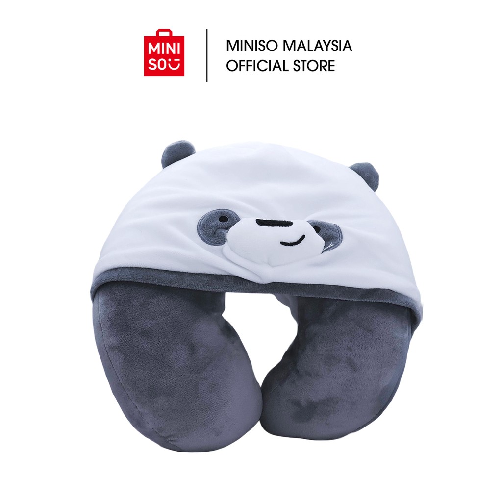 MINISO WE BARE BEARS Bantal Bentuk-U | U-shaped Pillow with Hood (Panda ...
