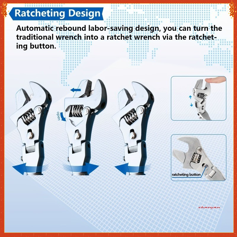 Five-in-one 10-inch multi-function movable wrench folding shaking head ...