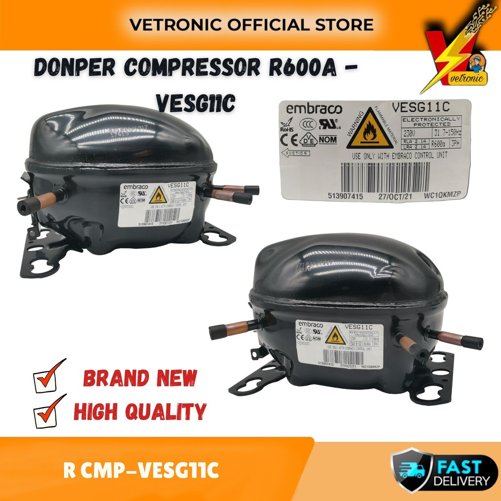 [READY STOCK] Donper R CMP-VESG11C Compressor R600a Medium Duty Compact ...
