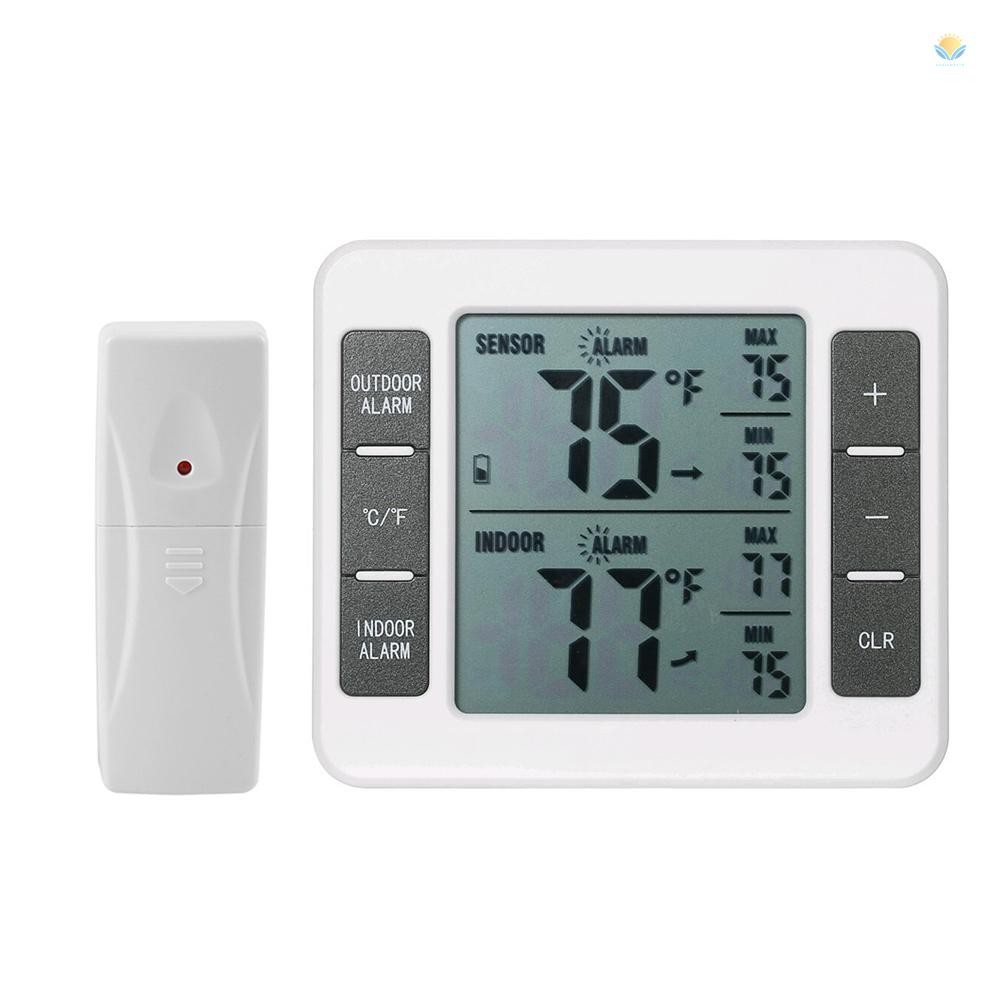 Wireless Digital Refrigerator Thermometer Audible Alarm Indoor Outdoor ...