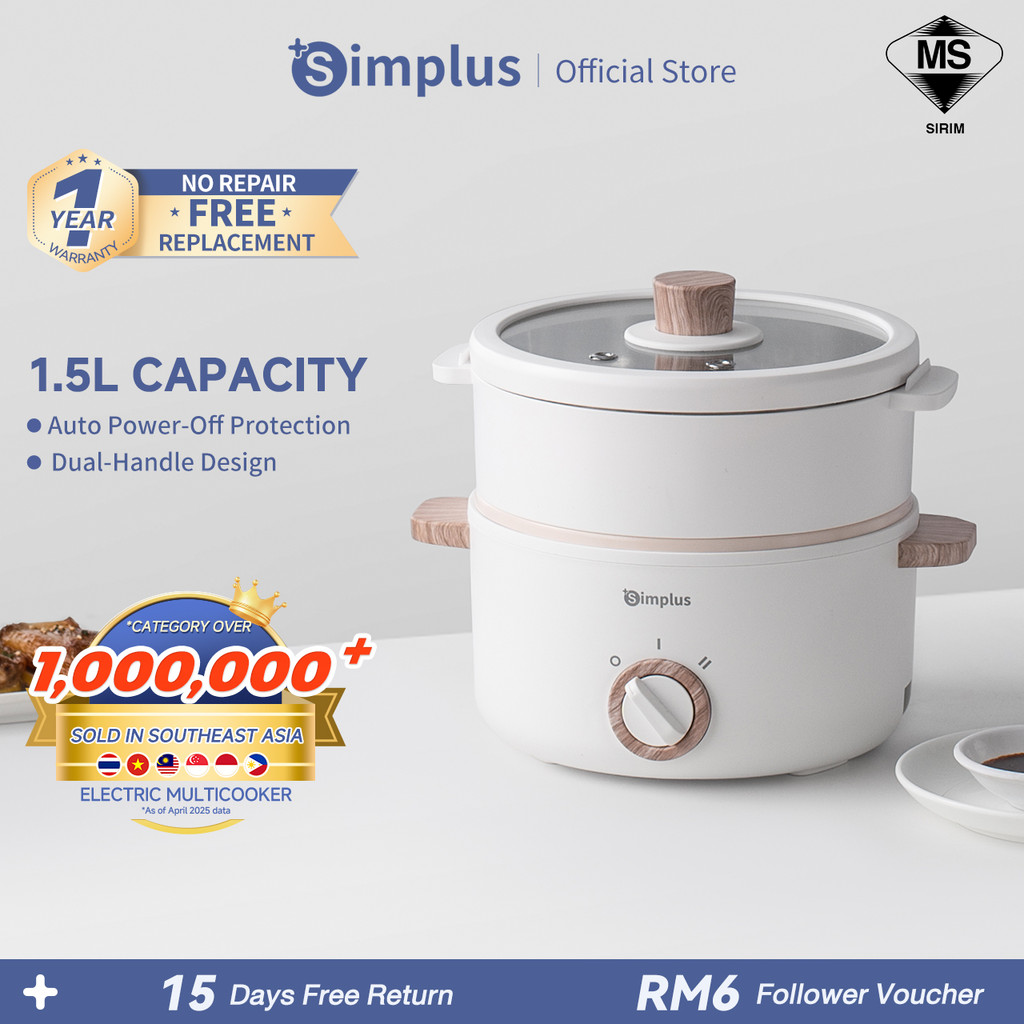 Simplus 1.5L Multi Electric Cooker with Steamer Ceramic Coating Non ...