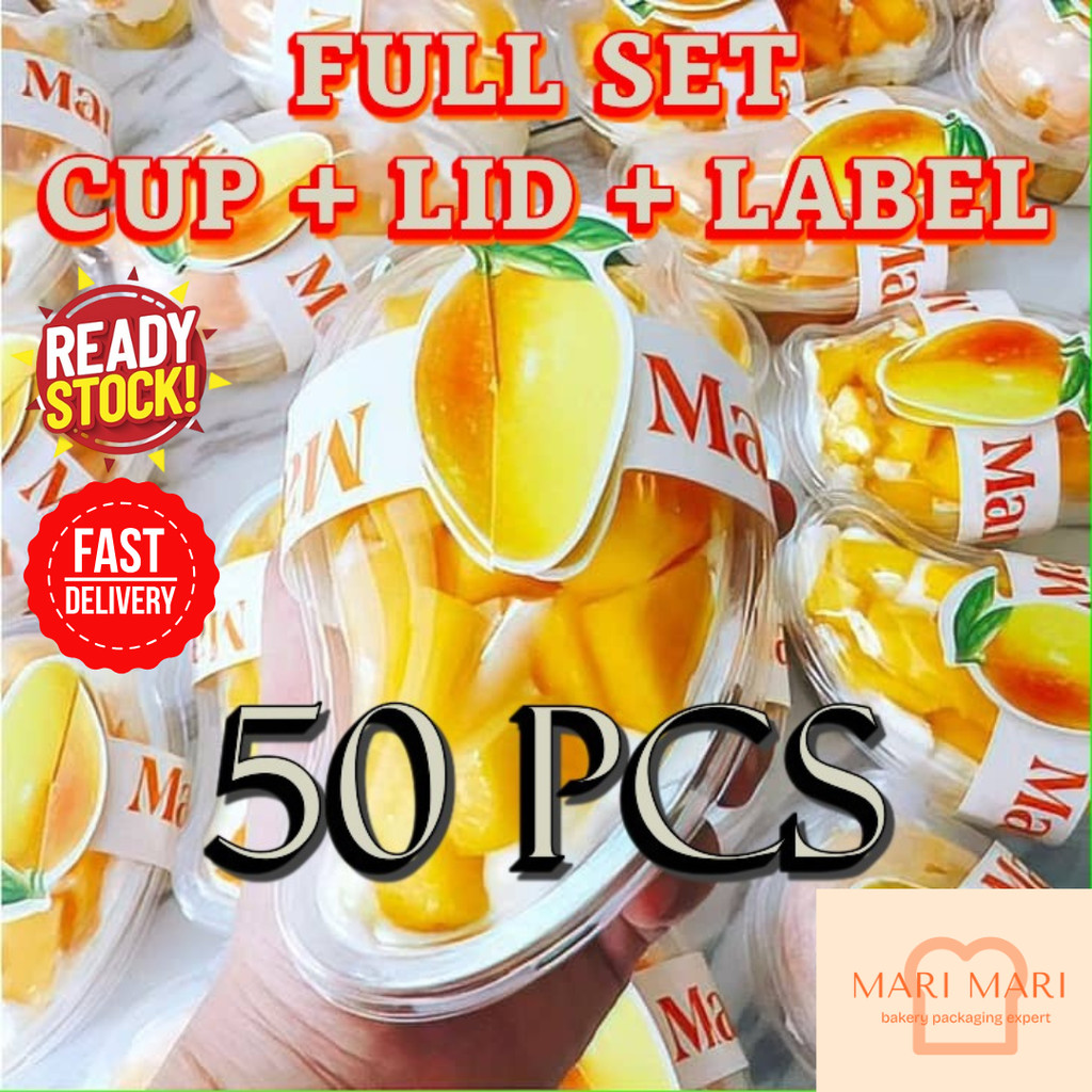 (50PCS) Mango Shape cup with label Mousse PET Packaging mango sticky ...