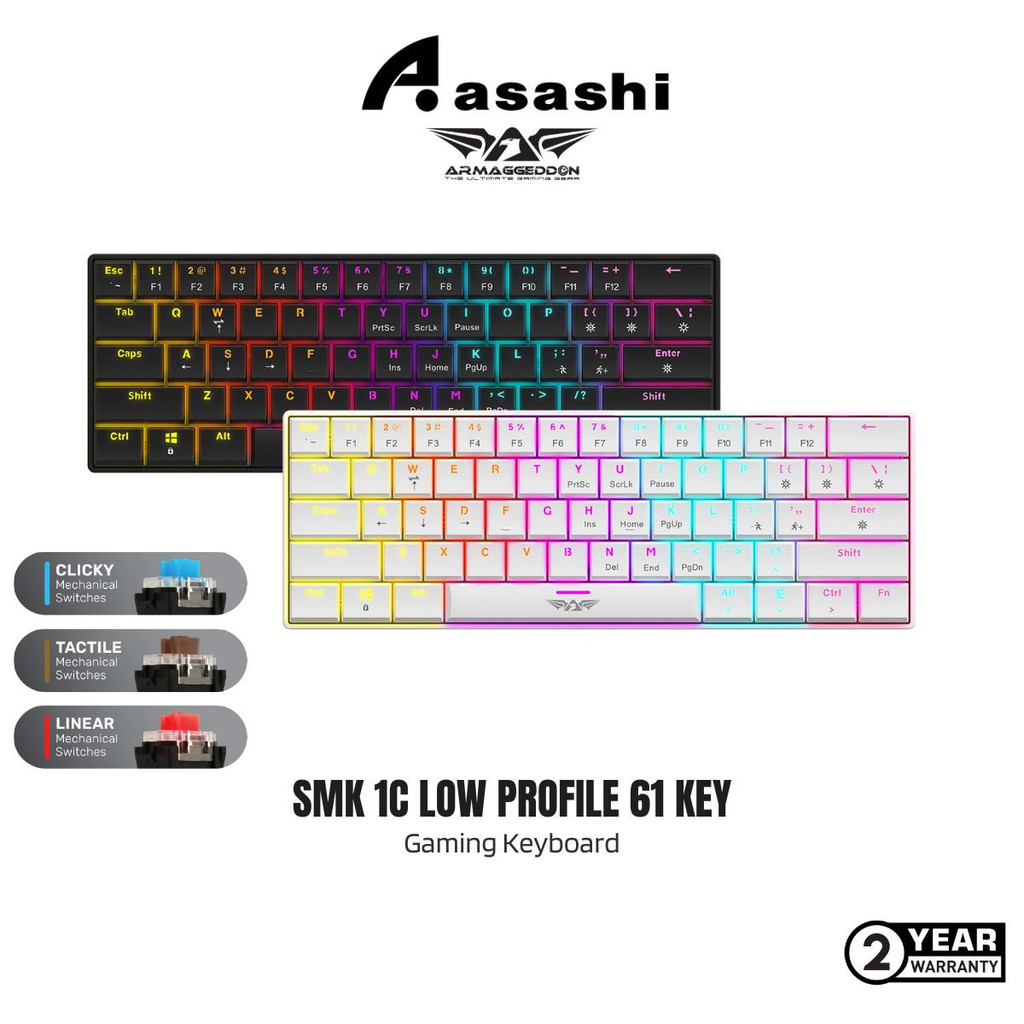 Armaggeddon SMK 1C Low Profile 61 Key Clicky / Linear / Tactile Gaming ...