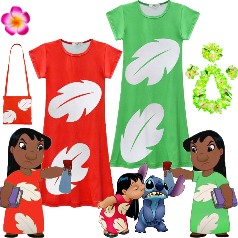 Lilo and Stich Costume for Kids Girl Summer Lilo Red Leaf Printed ...