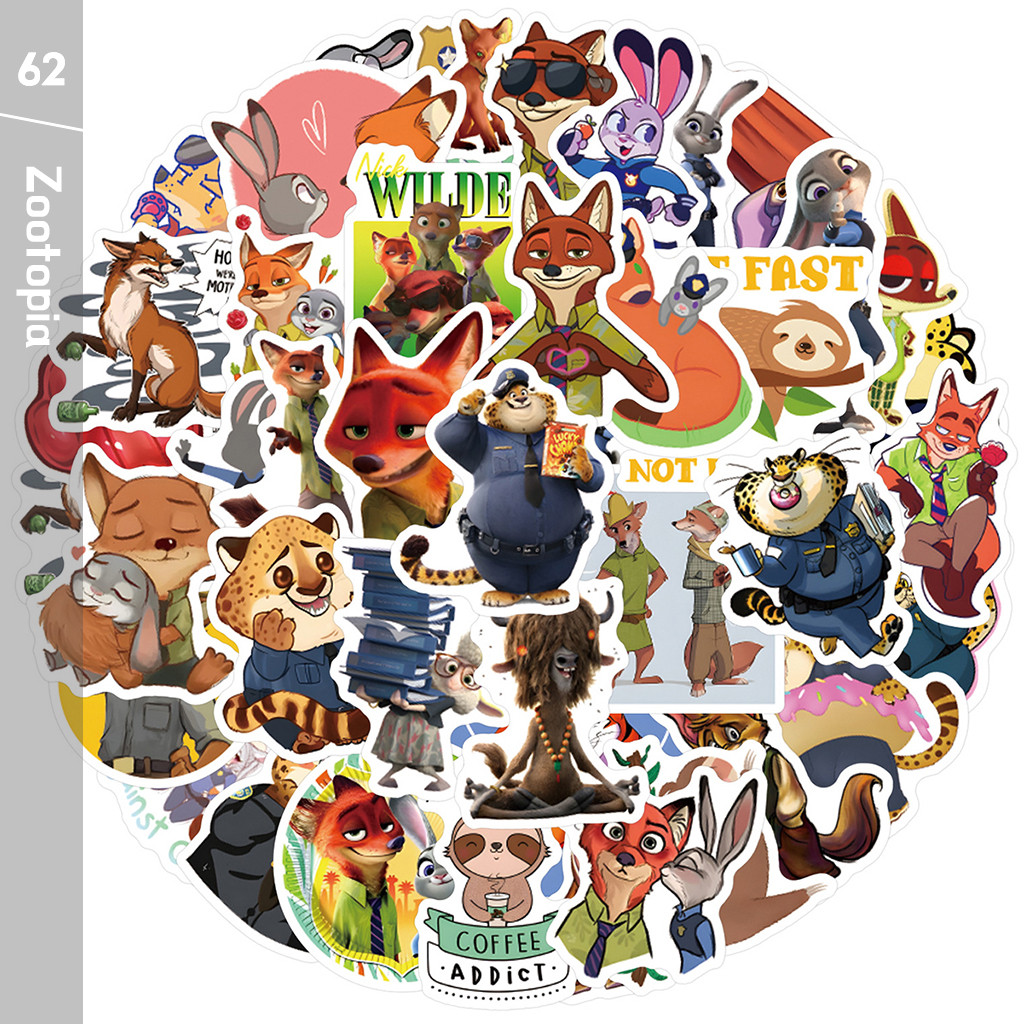 Y&P| Zootopia Stickers Set Cartoon Graffiti Waterproof Decals Pack, 62 ...