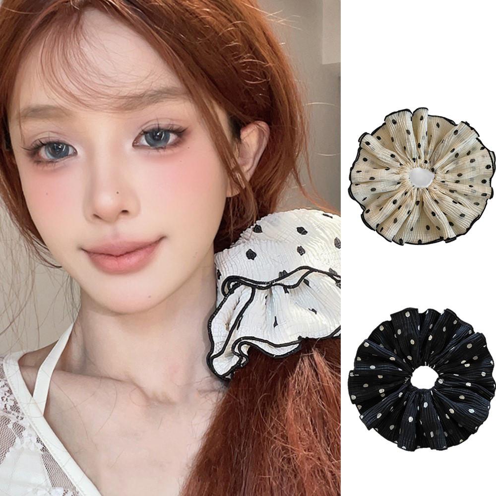 Double-layer polka dot large intestine hair ring fabric wrinkled girls ...