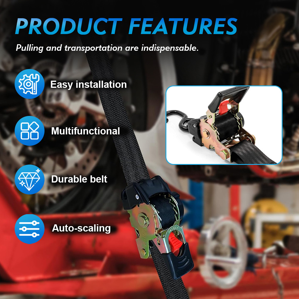 Retractable Ratchet Strap with Safety S Hooks Auto Self Retracting Tie ...