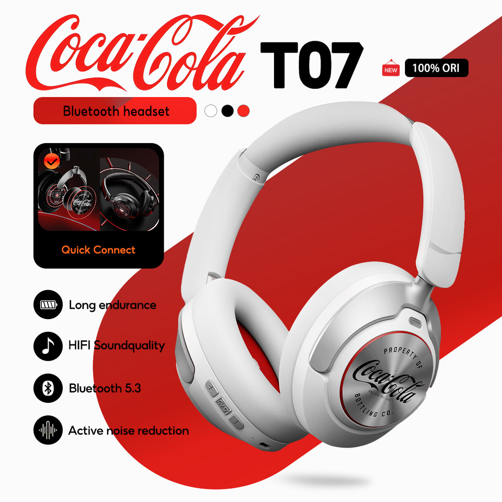 Coca-Cola T07 Over-Ear Noise-Canceling Bluetooth Headphones with 40mm ...